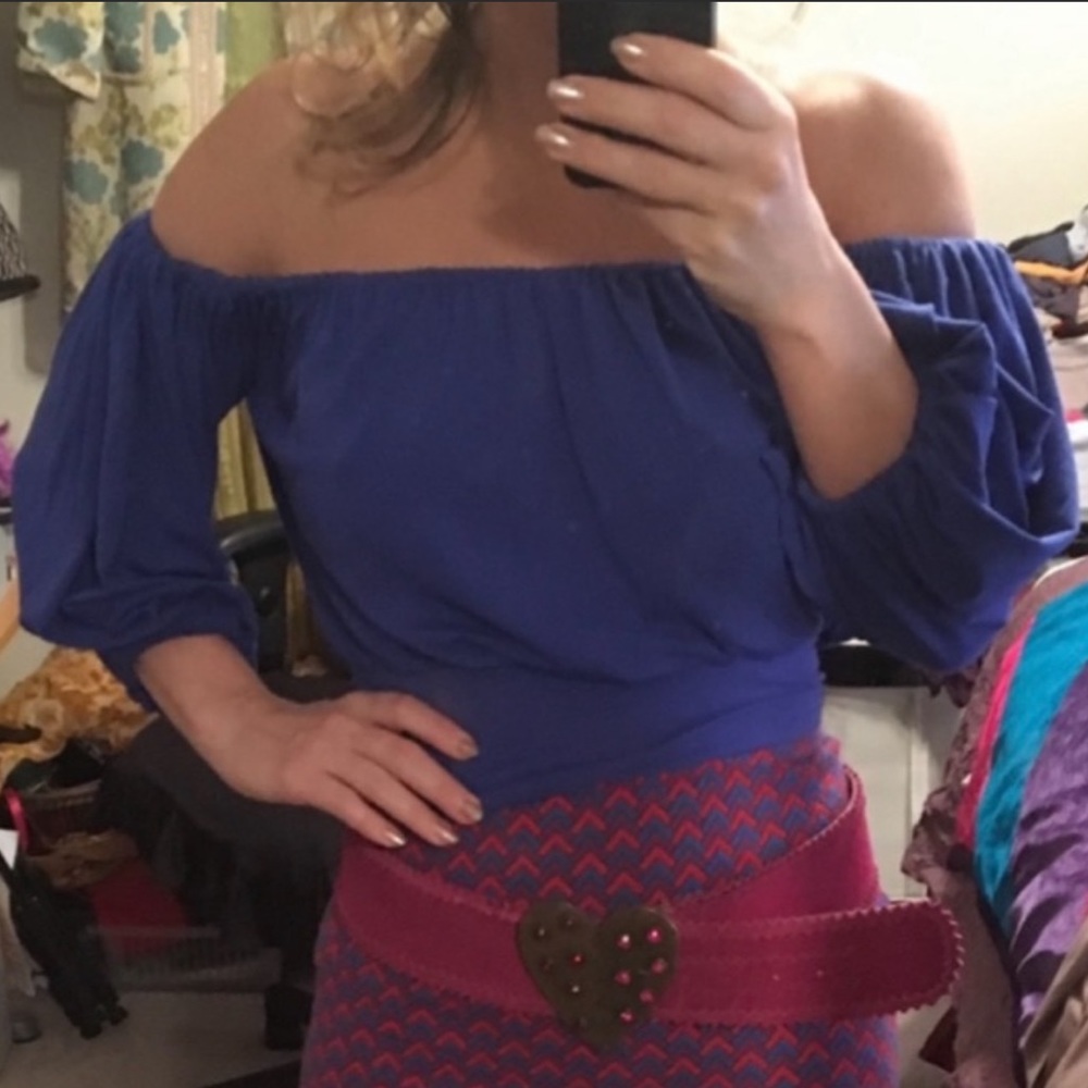 Royal Blue Poof Excellence Off Shoulder Cropped Stret… - Gem